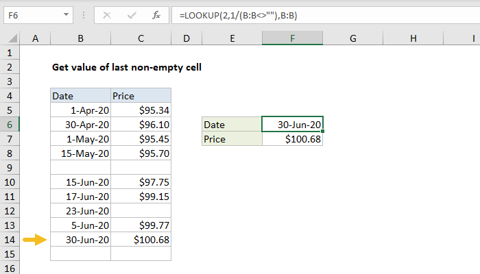 Excel Formula Get Value Of Last Non Empty Cell Exceljet 8182